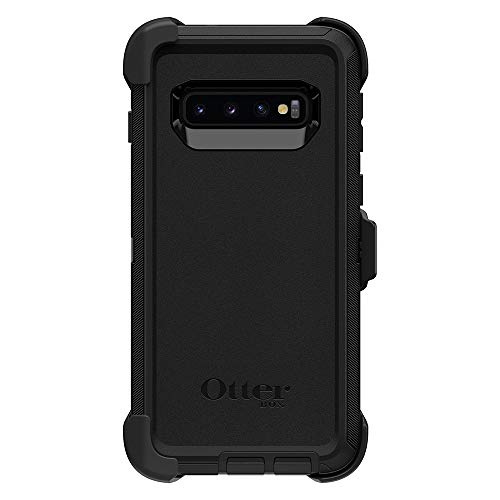 OtterBox Galaxy S10 Defender Series Case - BLACK, rugged & durable, with port protection, includes holster clip kickstand