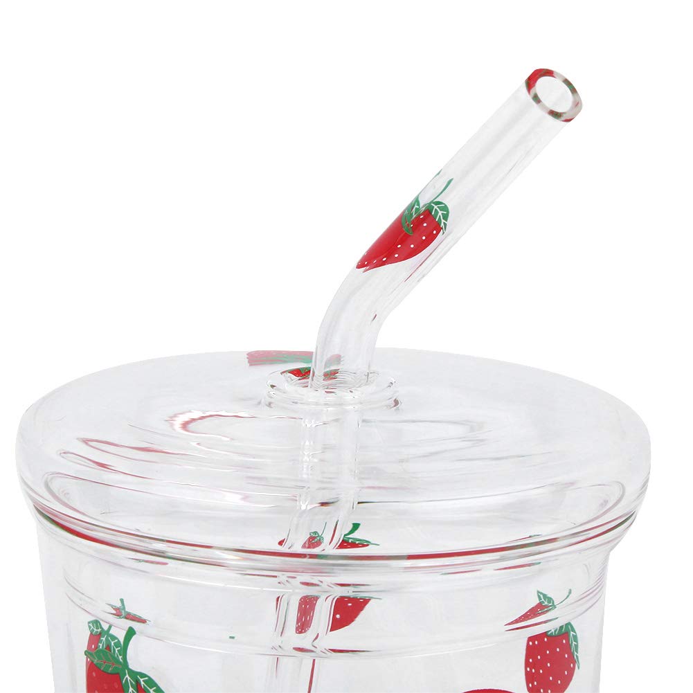 Cute Glass Cups With Lids And Straws, 300ml Strawberry Glass Cup, Heat Proof Cute Strawberry Mug Kawaii Cup, For Home Office