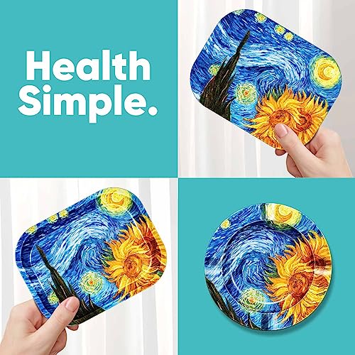 HiKeep Rolling Tray Set of 3, Metal Rolling Tray with PVC Soft Magnetic Lid - 7 x 5.5, Ashtray - 5.8" (Art Design)