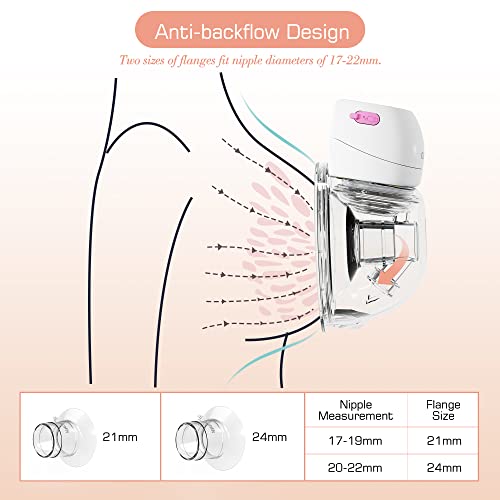 Wearable Breast Pump,Ultra Light Portable Double Hands Free Breast Pump, 2 Modes & 9 Levels, Low Noise Rechargeable Wireless Electric Breast Pump with 21mm/24mm Flanges S12