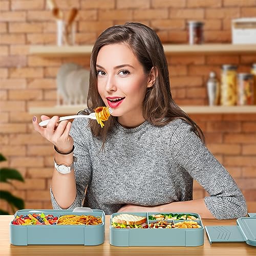 Lunch Bento Box for Kids, Stackable Bento Lunch Containers for Adults 50oz Leakproof Lunchbox with 7 Compartments Built-in Utensil Set for Kids Back to School,On-the-Go Meal and Snack Packing-Blue