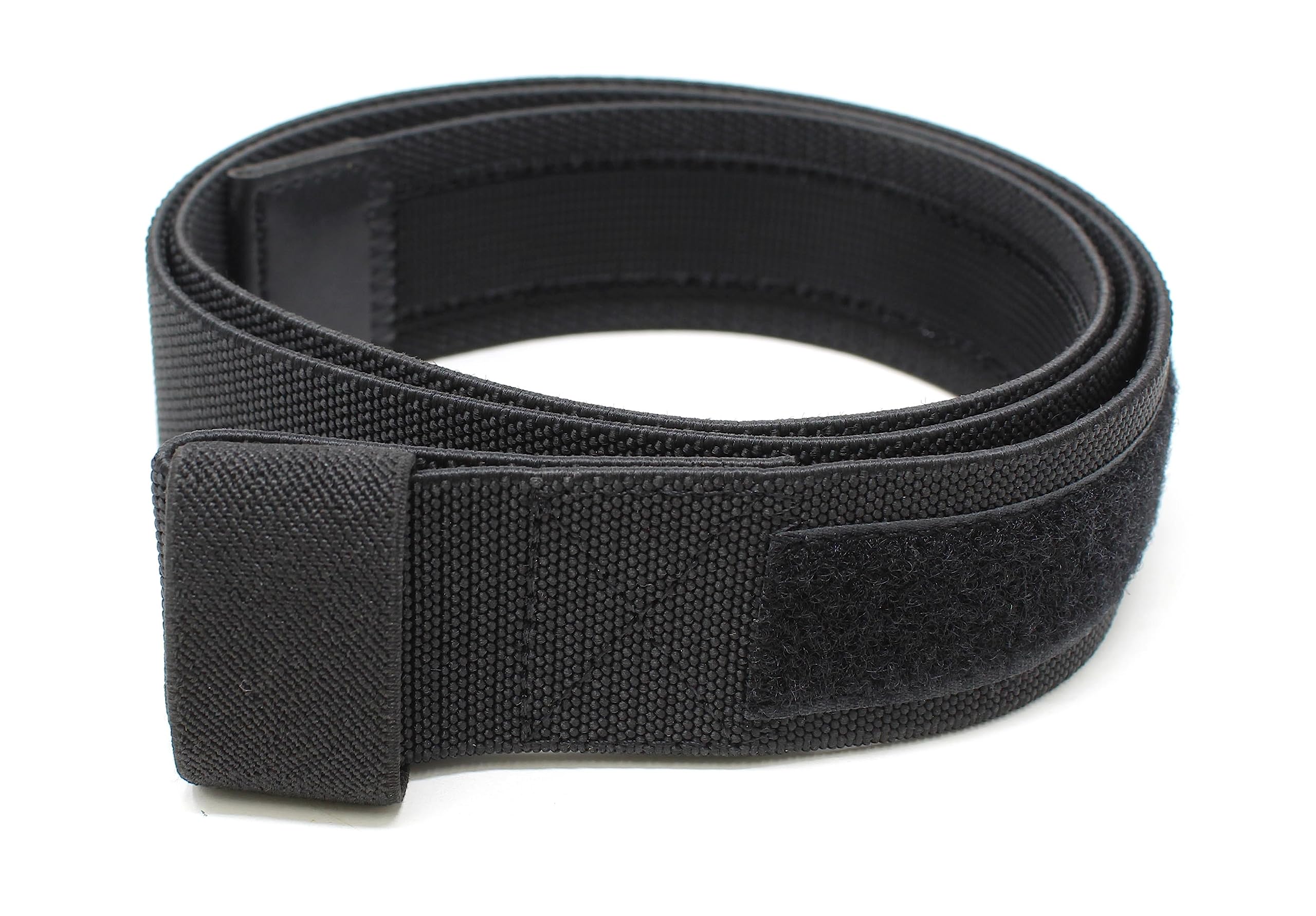 Flexible Black Nylon Belt with Adjustable Hook and Loop Closure – No Buckle No Metal and TSA Approved (Black-L)