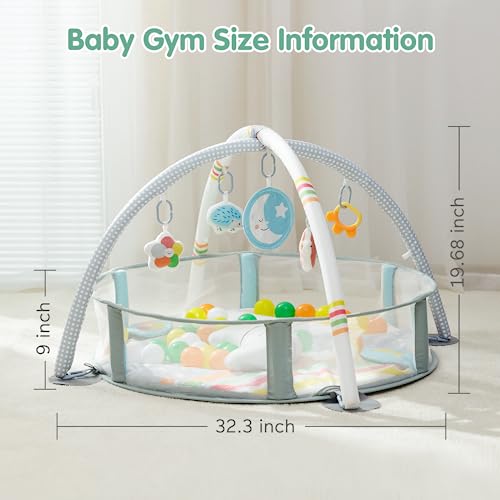 Lupantte 4-in-1 Baby Play Gym, Activity Gym Ball Pit with Detachable Anti-Slip Thickening Tummy Time Mat with Sensory Toys for Newborn Infant Toddler to Develop Motor&Cognition,Include 40 Balls
