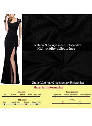 VFSHOW Womens Black Floral Lace Sweetheart Neckline Keyhole Back High Split Formal Evening Wedding Prom Party Maxi Long Dress 3780 BLK BLK XL
