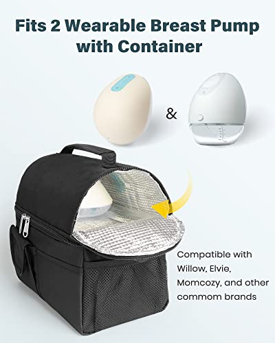 Wearable Breast Pump Bag with Cooler, Compatible with Willow, Elvie, Momcozy Breast Pump, Stylish Insulated Storage Container Case for Hand Free Breast Pump