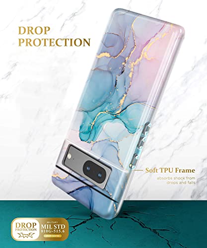 luolnh Pixel 7 Case,Google Pixel 7 Marble Glitter Brilliant Cute Design Soft Silicone Rubber TPU Bumper Cover Phone Case for Google Pixel 7 6.3 Inch(2022)-Green&Purple