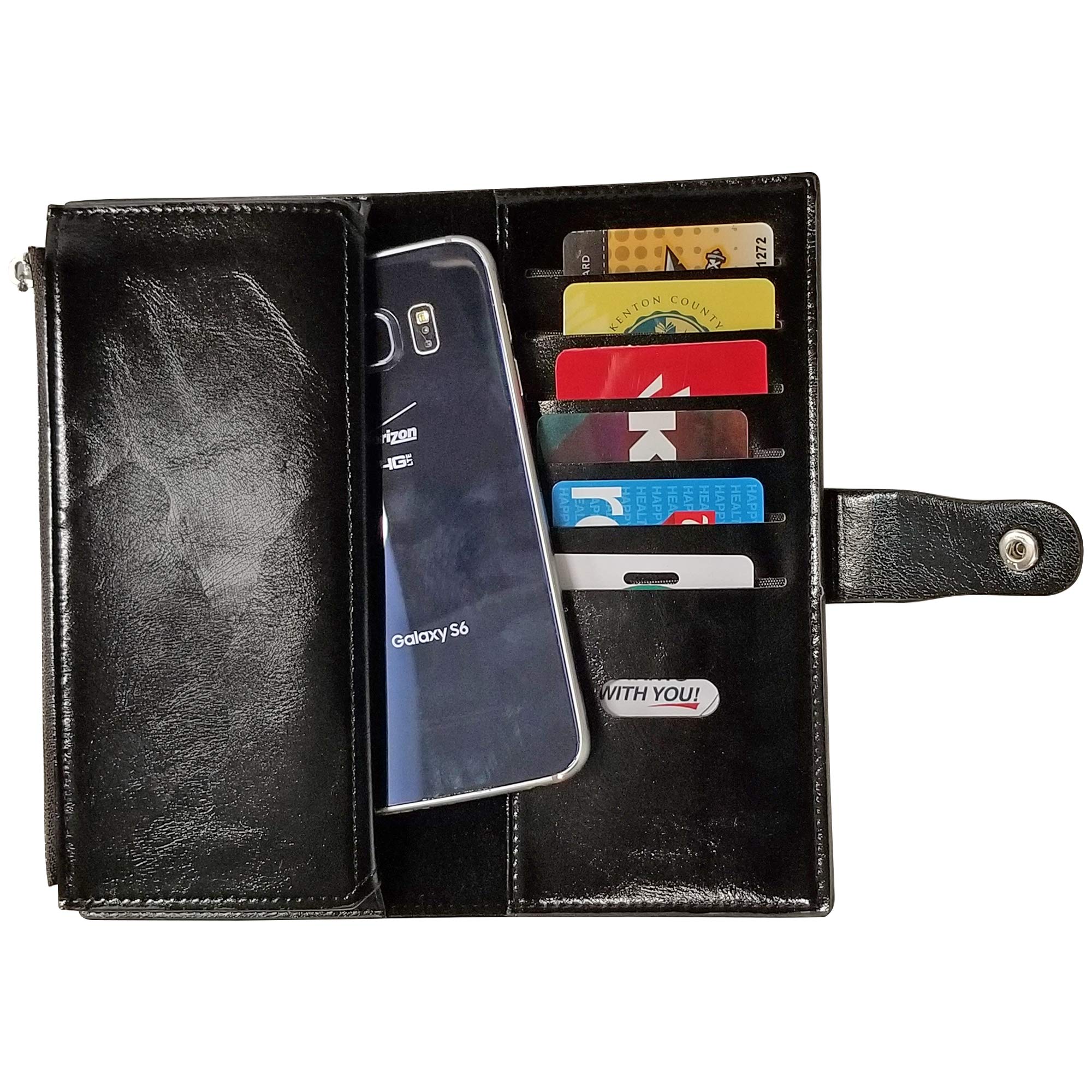 Trusten J. Women's Wallet Large Fashion Clutch Stylish Phone Case Organizer Leather (Black)