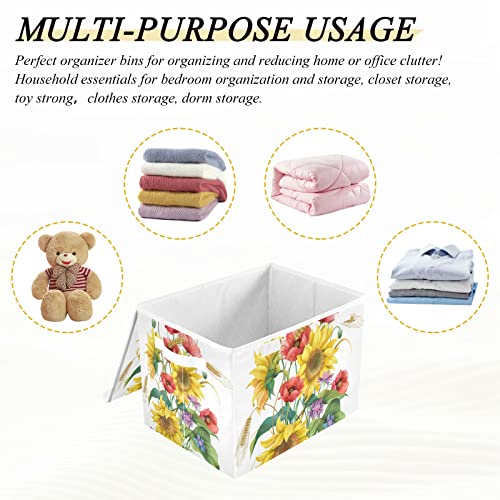 innewgogo Sunflower Storage Bins with Lids for Organizing Foldable Storage Box With Lid with Handles Oxford Cloth Storage Cube Box for Dog Toys