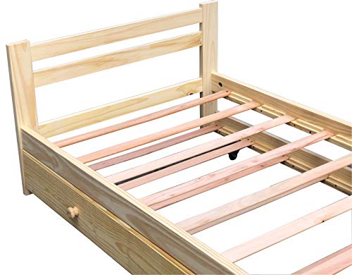 Twin Trundle Bed Wooden Bed Solid Pine Wood with Slats Support Unfinished Single Wooden Bed Frame Suitable for Bedroom and Wheeled Trundle Bed