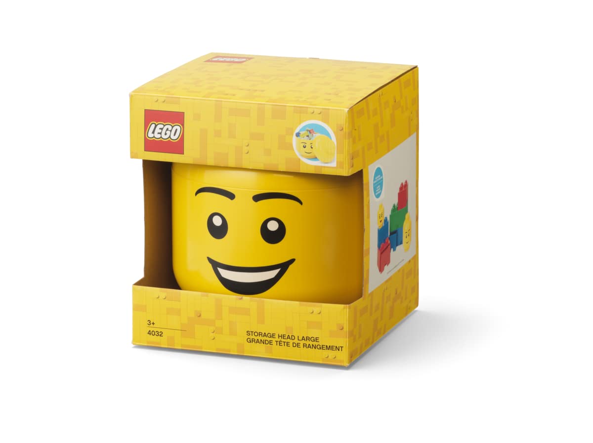 LEGO Iconic Storage Head Large, Stackable Storage Box, 8,5 L, Yellow, Happy Boy