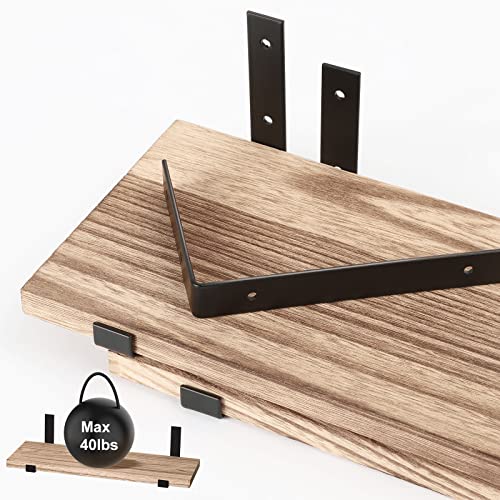 YGEOMER Floating Shelves, Set of 8, Rustic Wall Shelves, Wood Floating Shelf for Bedroom, Living Room, Book and Bathroom(Carbonized Black)