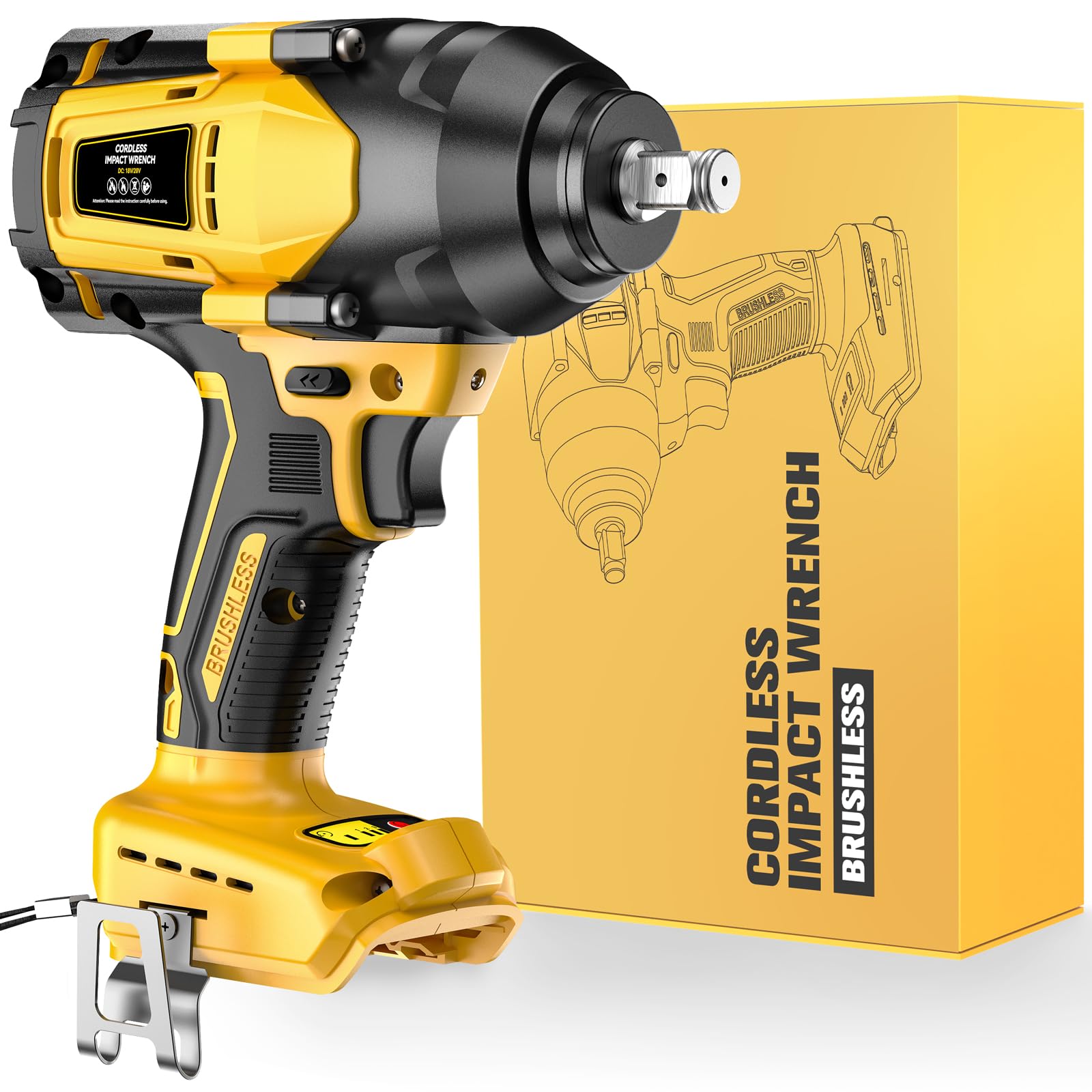 Impact Wrench for De-Walt 20V MAX Battery: 1/2 Inch Hog Ring Impact Driver High Torque - 600 Ft-lbs Cordless Impact Gun - Brushless Motor with LED Light And Blet Clip - Tool Only
