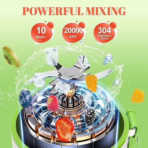 Small Blender for Shakes and Smoothies with 340ml Mini Portable Blender Cup and Travel Lid, BPA-Free Personal Blender for Smoothies with Durable 6 Stainless Steel Blades, USB Rechargeable Fresh Fruit Juicer for Kitchen, Travel, Gym & Office