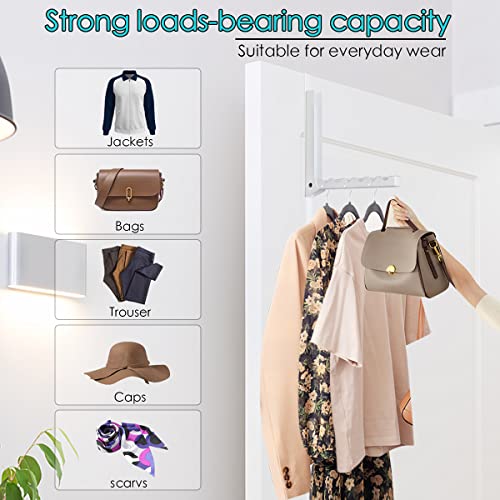 VIAV Over The Door Hooks Hanger,Foldable Over Door Drying Laundry Rack Hooks for Hanging Clothes with 6 Groves Over Door Towel Racks for Clothes,Coat, Behind Back Bathroom, Bag and Robe 2 PCS (White)