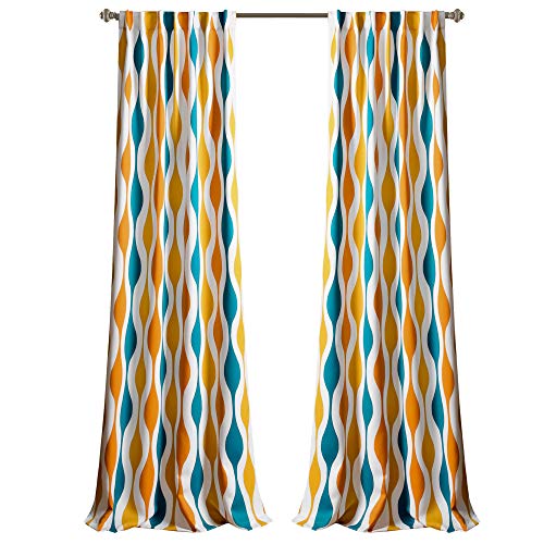 Lush Decor Mid Century Geo Room Darkening Window Curtain Panel Pair, 52" W x 84" L, Turquoise & Orange