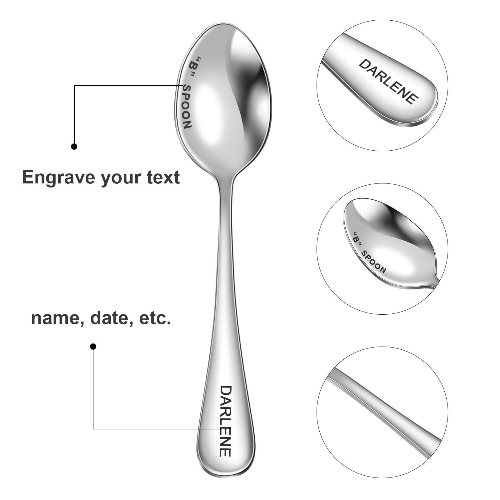 Personalized Custom tablespoon stainless steel,Custom Teaspoon stainless steel Engraved name ice cream Spoon Personalized Valentine's Day Easter Anniversary Wedding Gift (Silver)