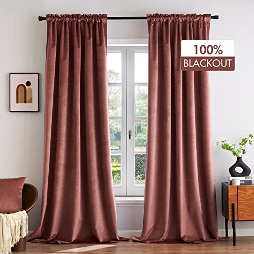 MIULEE Dusty Rose Velvet Curtains 84 inch Long and 100% Blackout Velvet Curtains