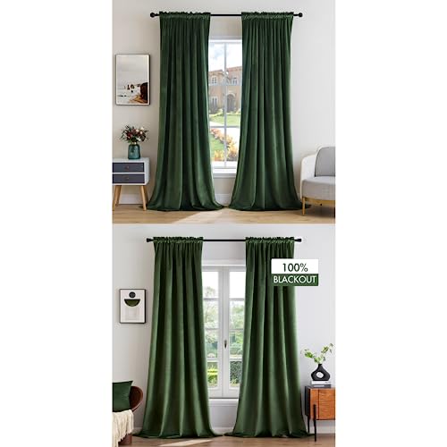 MIULEE Olive Green Velvet Curtains 96 inches Long and 100% Blackout Velvet Curtains