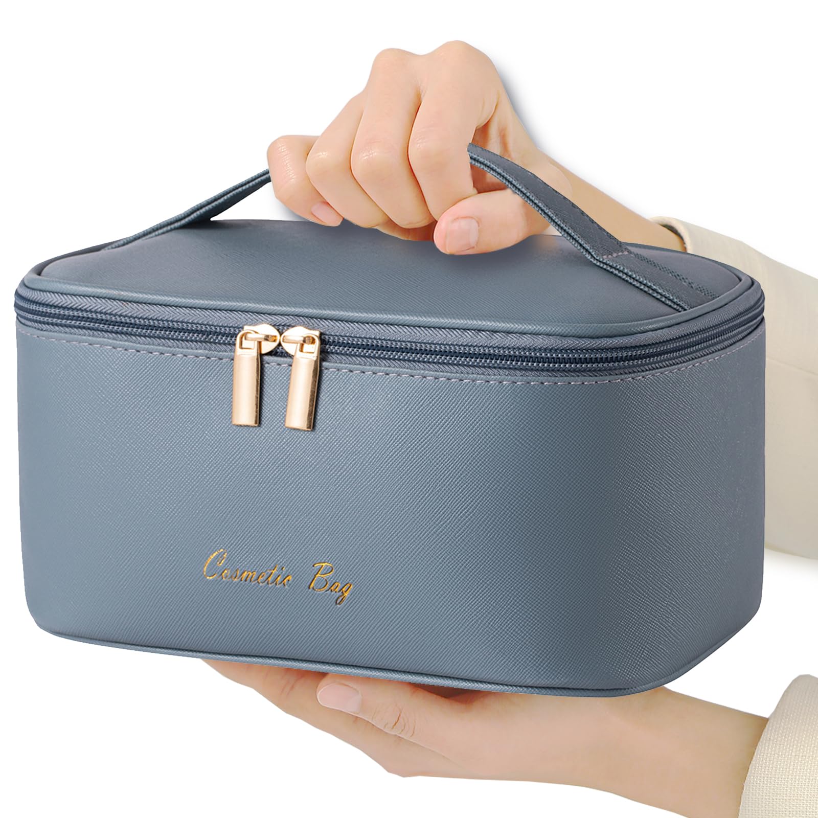 KITENROM Preppy Makeup Bag Small Cosmetic Bags for Women Little Pouch Toiletry Organizer Case(Haze Blue)