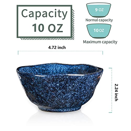 vicrays Ceramic Small Dessert Bowls Set - 10 oz, Set of 6, Microwave, Oven and Dishwasher Safe, for Rice, Ice Cream, Soup, Snacks, Cereal, Side Dishes, Kitchen Bowls Set (Starry Blue)