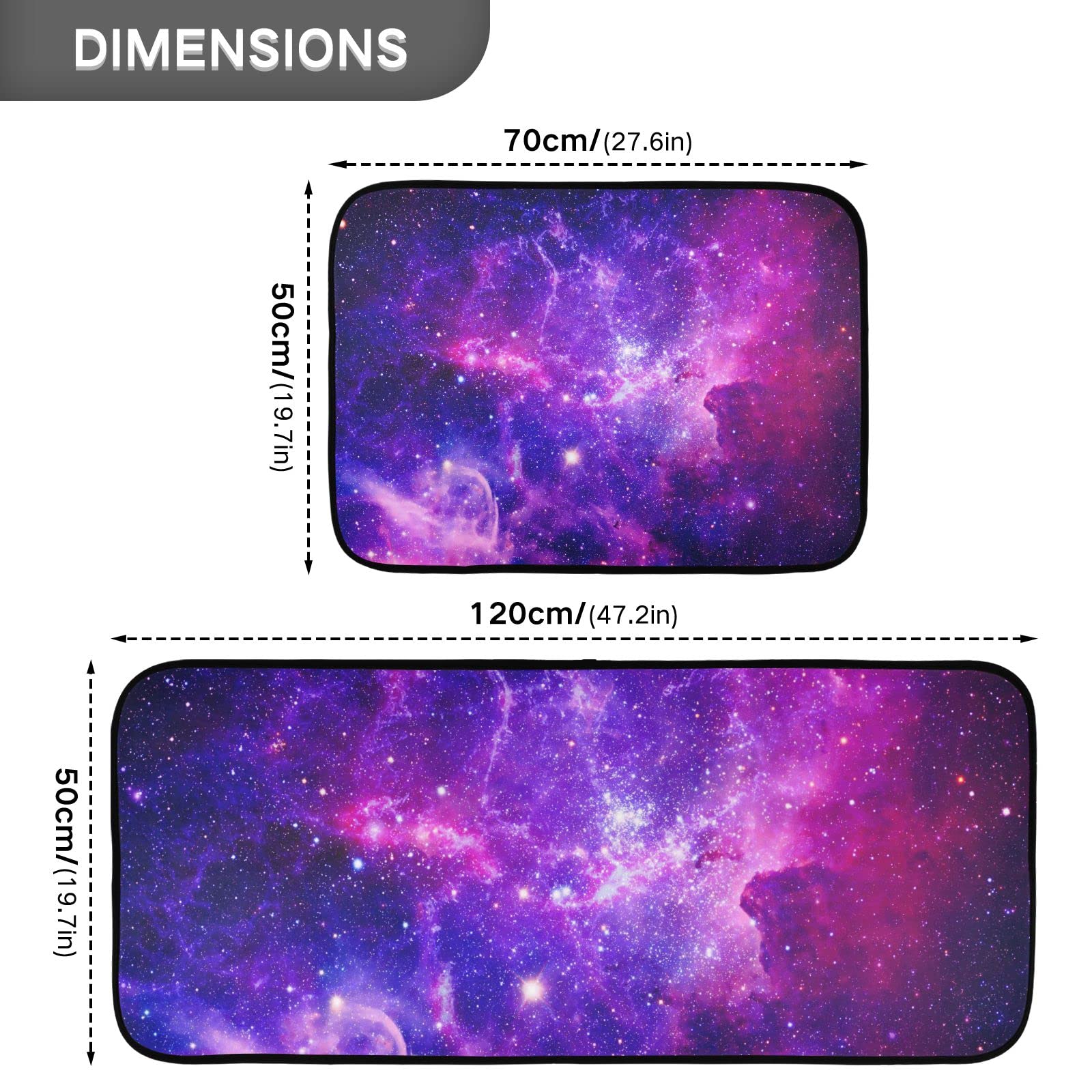Galaxy Starry Sky Purple Kitchen Rugs and Mats 2 Pieces Anti Fatigue Kitchen Rug Set Non-Slip Bath Mat Entry Floor Carpet Entrance Door Mat Runner 20"x28"+20"x47"