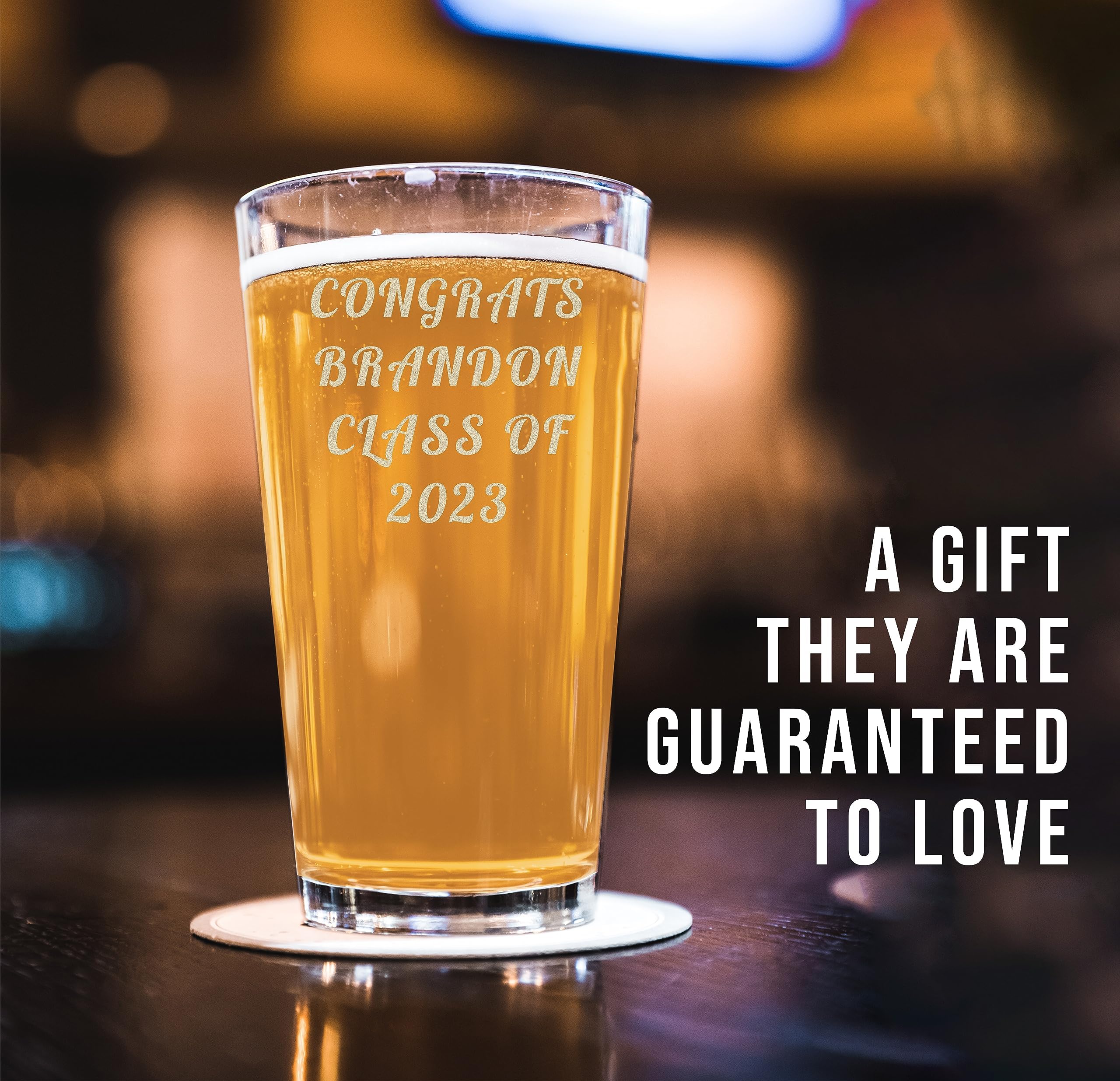 Personalized Etched Custom Message 16oz Pint Beer Glass, Your Text Here - Custom Text Engraved glasses, Customized Pint Glasses, Birthday gifts for Men Him
