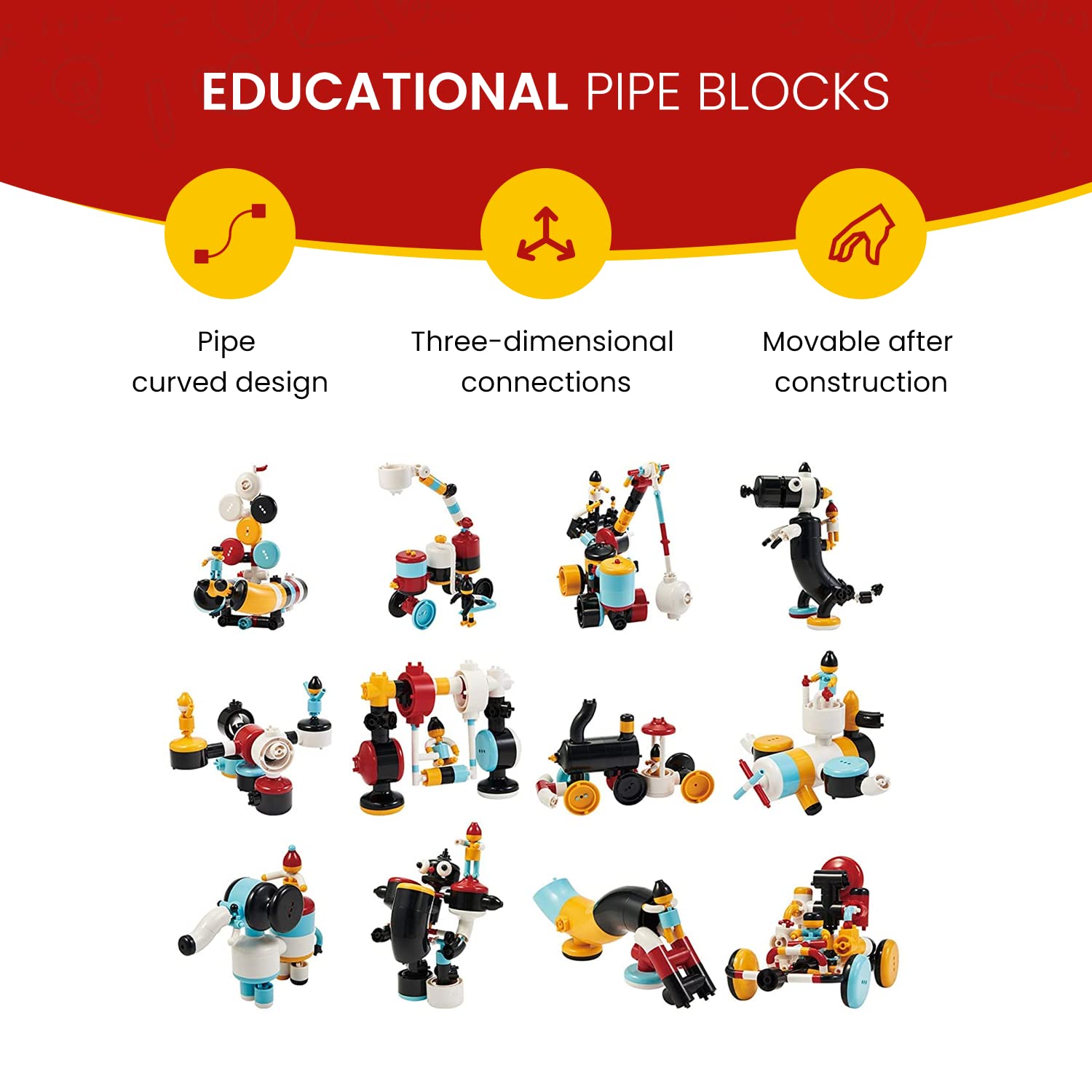 Tublock Creator Set (SML 390 Pieces) | Creative and Educational Brick Building Toys for Girls and Boys | Colorful Building Bricks Set | Innovative Curved Bricks for Building with Movable Pieces