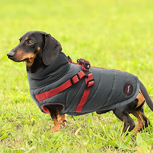 NASKEE Warm Dog Winter Coat Cozy Waterproof Windproof Dog Outdoor Jacket, Adjustable Pet Vest with Harness & D Rings, Thick Polar Fleece Lining, for Small Medium Large Dogs
