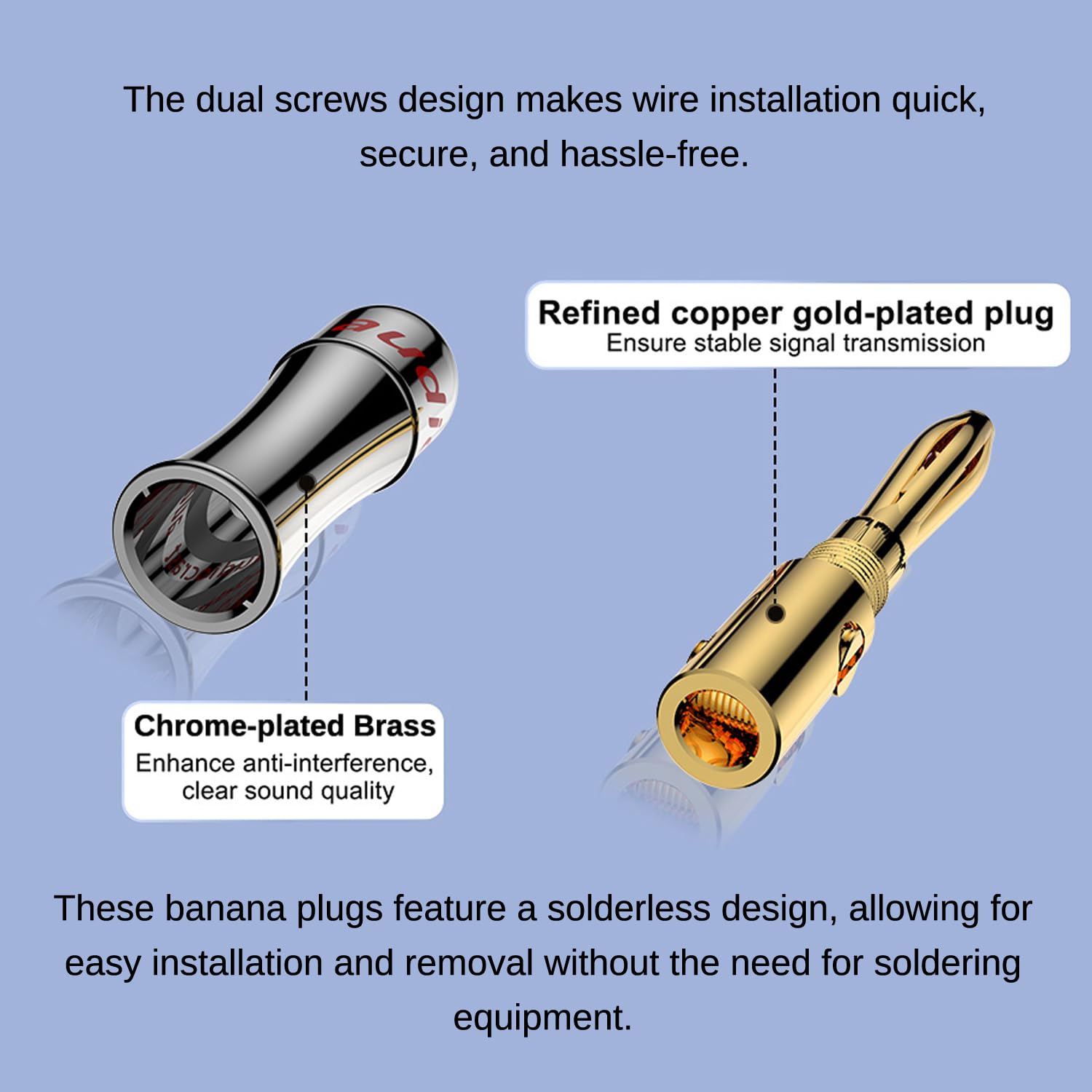 Viborg Audiocrast HiFi Speaker Banana Plugs Gold Dual Screws Locking Banana Connector Terminals 8 PCs (UST)