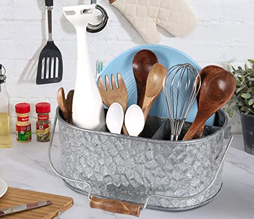 Galvanized bucket,Utensil Caddy,Tin ware décor,Utensils caddy,Picnic utensil holder caddy,Cutlery Caddy,Flatware caddy,Galvanized Utensil caddy,Galvanized Storage bins,Outdoor utensil -Natural