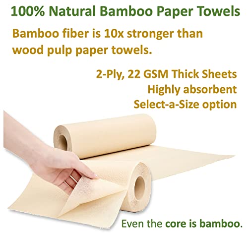 Purafide Premium-Quality, All-Natural Bamboo Paper Towels, Tree-Free, Chemical-Free, Extra Durable, Super Absorbent, Select-a-Size 2-Ply, 90 Sheets Per Roll. (PT 6 Rolls)