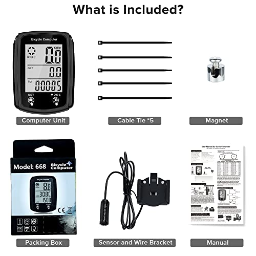 Hilceriy Bike Computer and Bicycle Odometer Wired KM/H Bike Speedometer with Automatic Wake-Up Cycling Speed Tracker LCD Display & Single Mileage & Multi-Functions & Calories Statistics