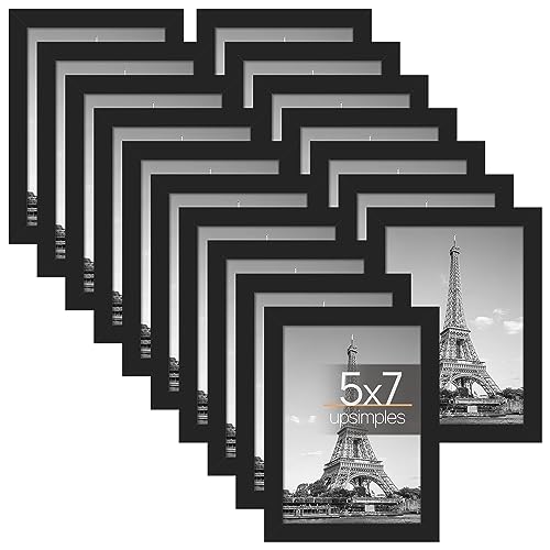 upsimples 5x7 Picture Frame with Real Glass,Bulk Photo Frames for Wall or Tabletop Display,Set of 17,Black
