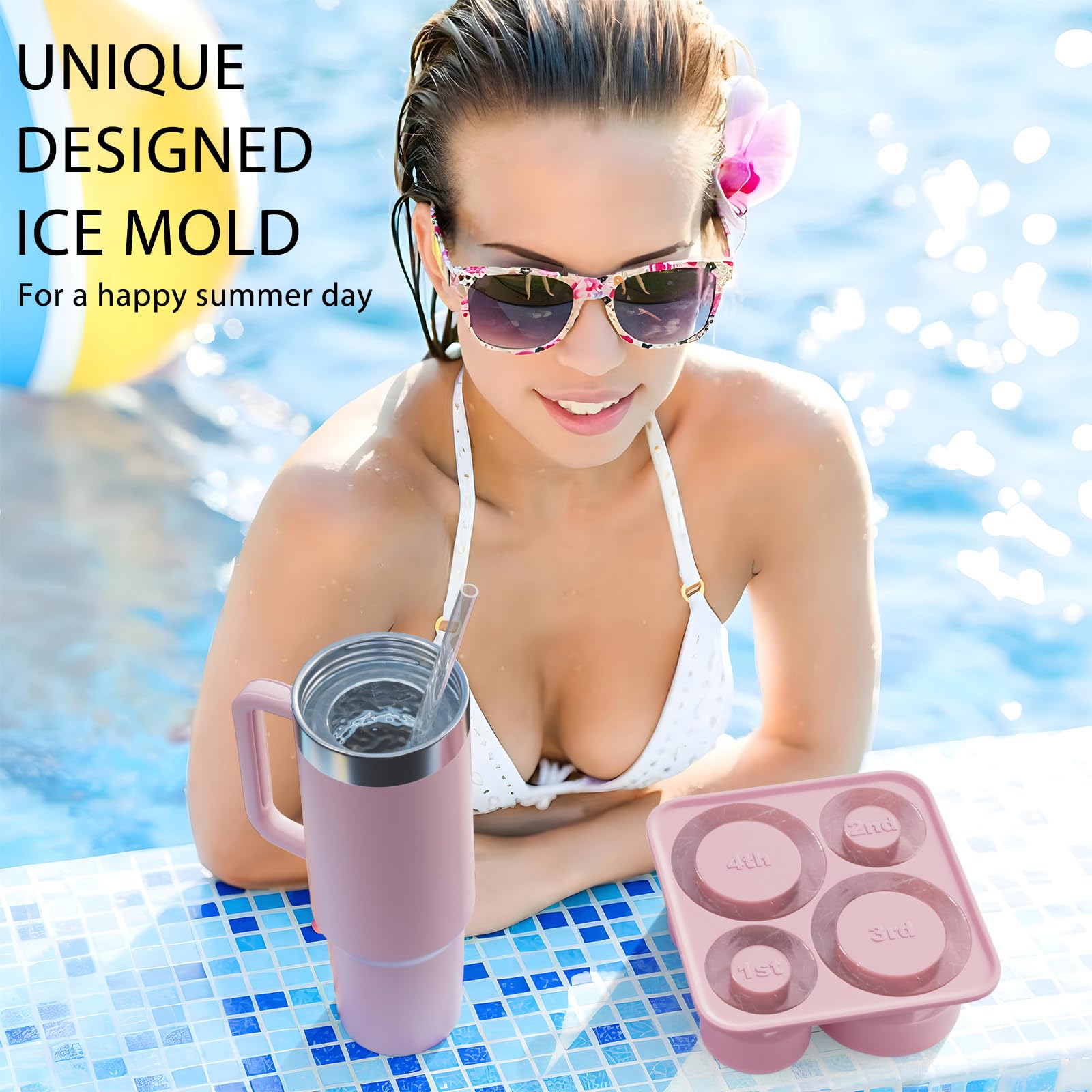 Ice Cube Tray for Stanley Cup,Reusable Ice Cube Trays with Lid for 20oz 30oz 40oz Tumbler,4 Hollow Silicone Cylinder Ice Mold for Ice Drink, Juice, Whiskey, Cocktail