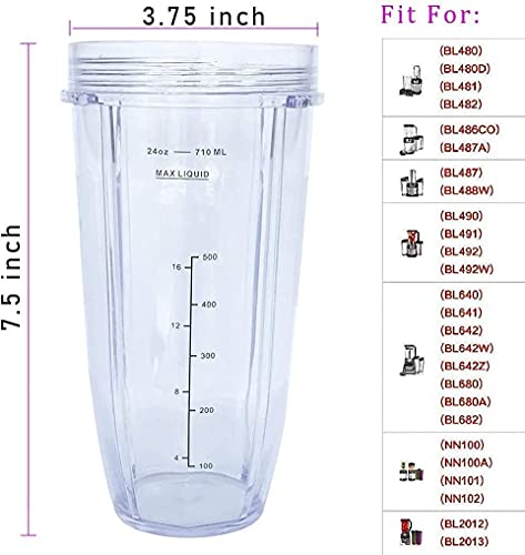 Nutri Ninja Blender Cup 24 oz. Tritan Cups with Sip & Seal Lids. Compatible with BL480, BL490, BL640, BL680 Auto IQ Series Blenders (Pack of 2)