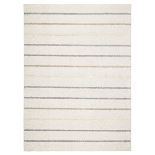 Lillian Lillian August Crescent Aris Modern Striped Area Rug, Beige/Grey/Blue, 5'2"x7'2"
