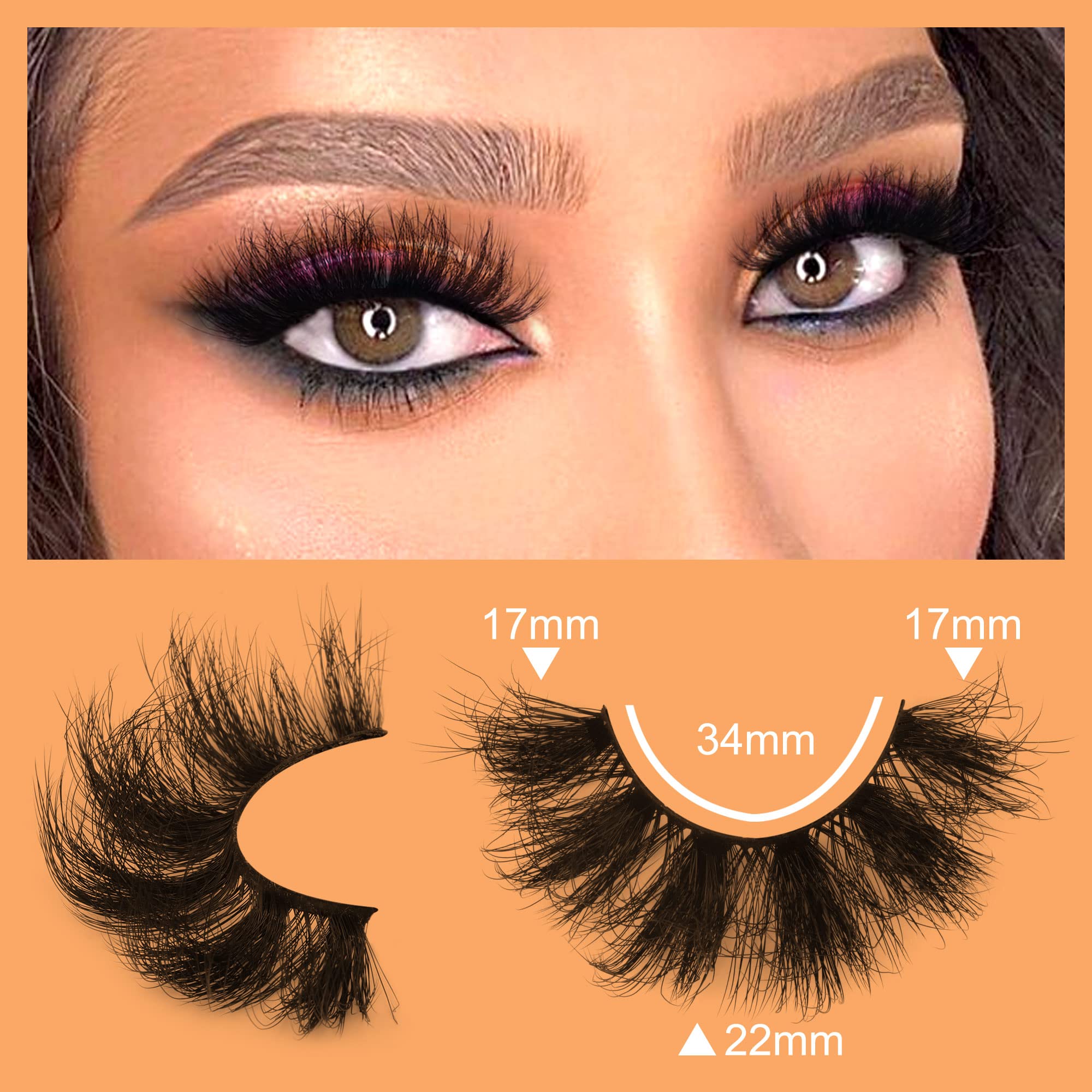 Fluffy Mink Lashes 22 MM Long Thick Eyelashes Wispy Dramatic Faux Mink Lashes Extensions ALPHONSE 8D Volume D Curl Curly False Eyelashes Pack 5 Pairs