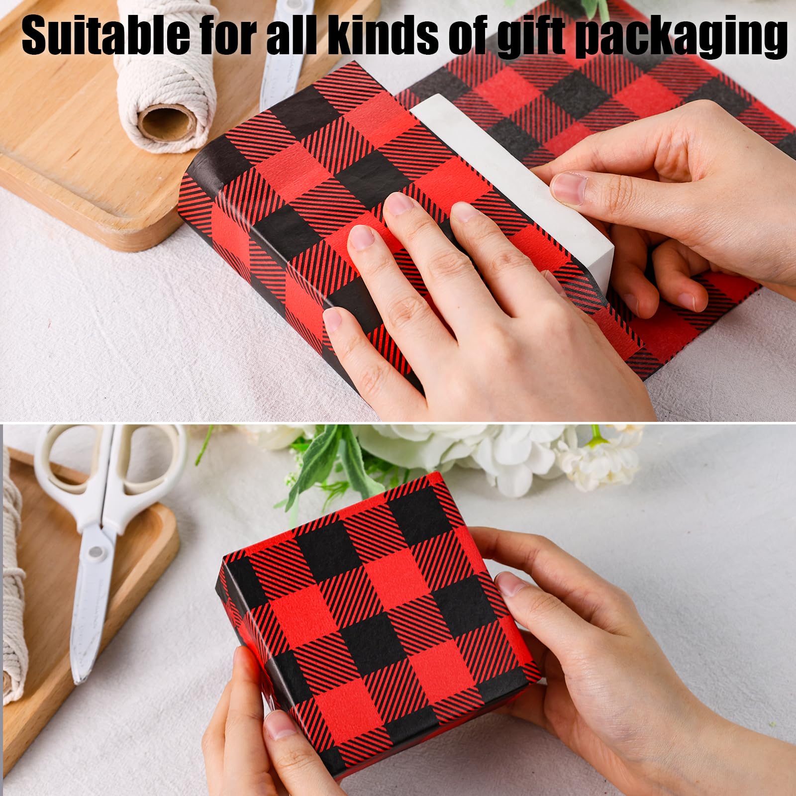 Koogel 120 Sheets Buffalo Plaid Tissue Paper, Red Black Gift Wrapping Tissue Paper 14 x 10 Inch Tissue Paper Bulk for DIY Crafts Party Supplies