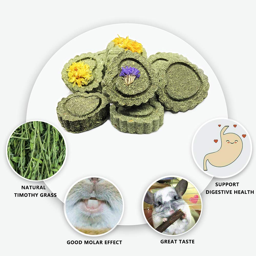 PeSandy Bunny Chew Toys for Teeth, Natural Pet Chew Toy Hand Made Timothy Hay Cakes for Chinchilla Guinea Pig Hamsters Holland Lop Prairie Dogs Squirrels Gerbils Rabbit Chewing & Molar Teeth, 9.5oz