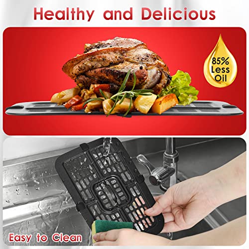 nutrifryer Air Fryer, 4Quart Air Fryer with Grill and Recipe Instructions, Small and Compact Design, 50Pcs Custom Parchment Paper Liners, Non-Stick Basket, 1400W, Red