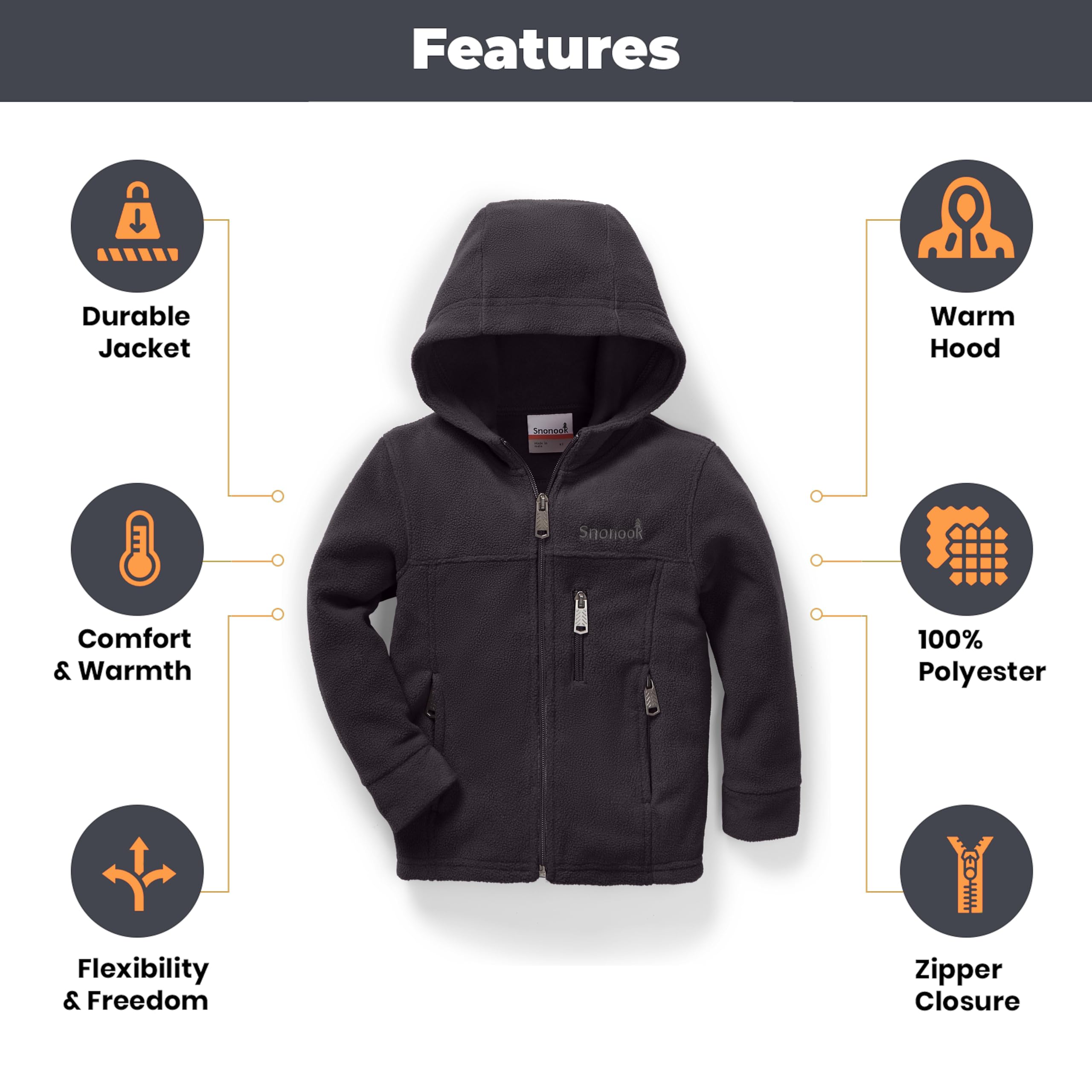 Snonook - Toddler Fleece Jacket – Toddler Spring Jacket - Girls Fleece Jacket - Boys Fleece Jacket - Kids Fleece Jacket, Black, 3T
