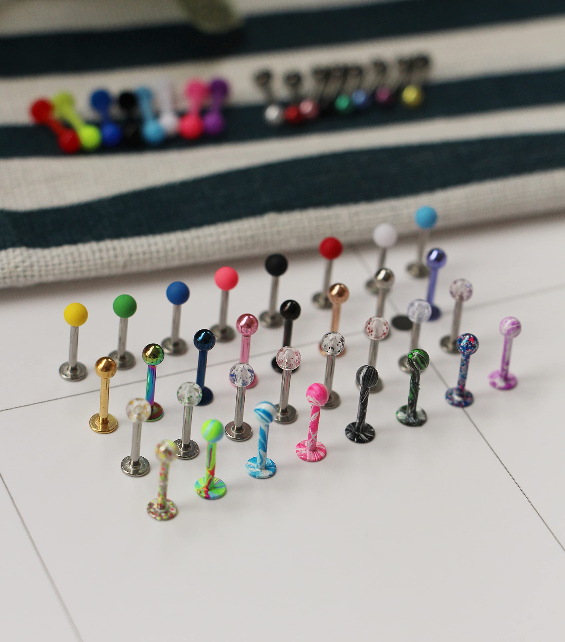 EVELICAL 48Pcs 16G Surgical Steel Lip Rings for Women Acrylic Labret Studs Monroe Conch Cartilage Tragus Helix Earrings Body Piercing Jewelry Style 1 8mm