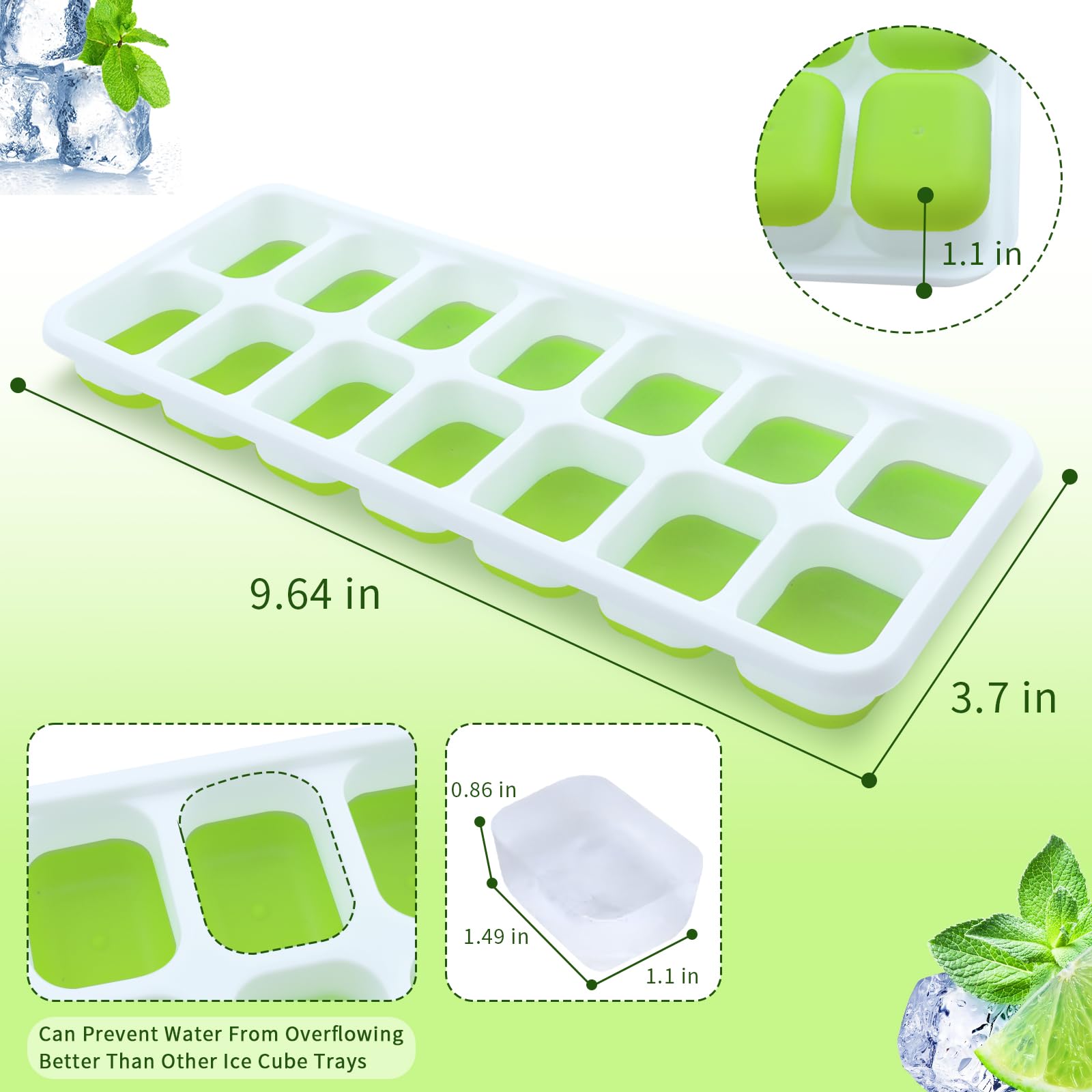 Ice Cube Tray, 4Pcs Silicone Easy-Release 14-Ice Cube Trays for Freezer with Spill-Resistant Removable Lid, Stackable Ice Molds Covers for Cocktails
