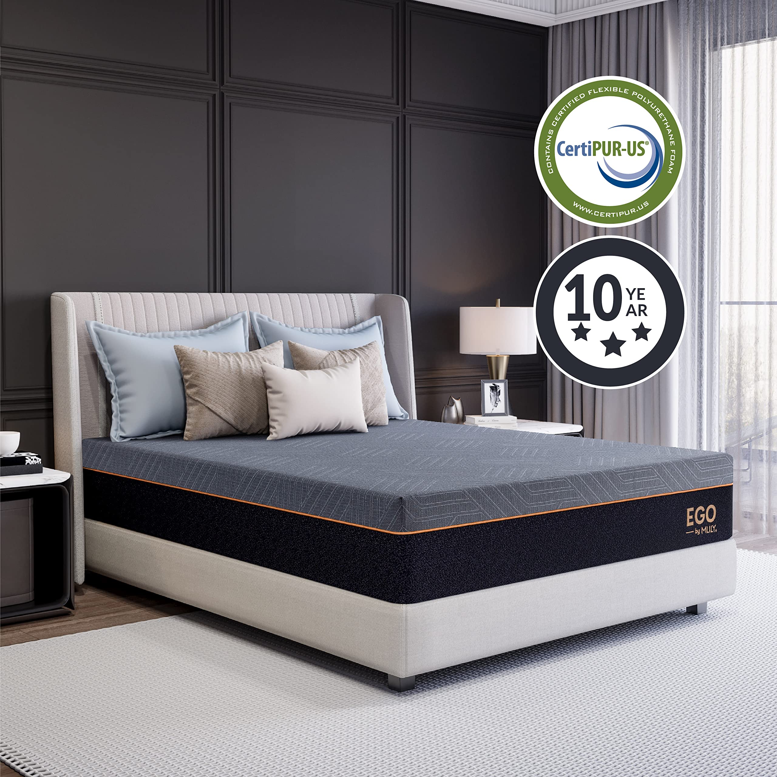 MLILY EGO Copper Queen Memory Foam Mattress 12 Inch, Copper Gel Infused Mattress Bed in A Box CertiPUR-US Certified Made in USA, Medium Plush, 60”x80”x12”, Darkgray
