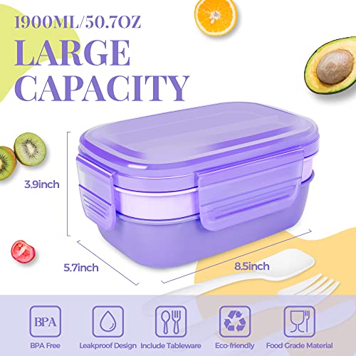 MKAVOE Bento Box Adult Lunch Box, 3-in-One Stackable Bento Lunch Box for Kids/Adults, 8 Compartments & Utensil Set Lunch Box Kids, Leak-Proof Bento Boxes for Work, Picnic, School