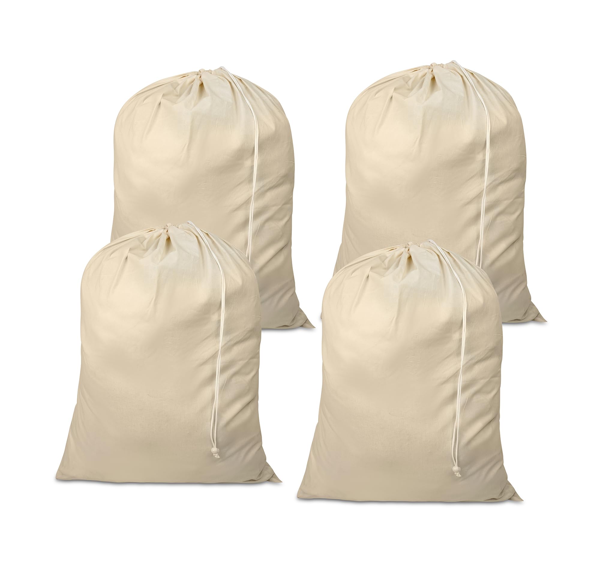 Lenenz 4 Pack Reusable Laundry Bags - 100% Cotton Multi Purpose Travel Laundry Bag - Durable & Machine Washable - Large Laundry Bag 28 x 36"