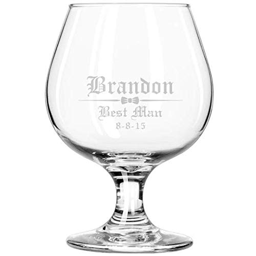 Engraved Brandy Glass Snifter Wedding Bow Tie Custom Personalized