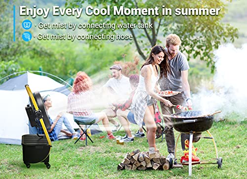 Geek Aire Battery Operated Misting Fan, Rechargeable Outdoor Floor Fan with 2.9 Gal Water Tank, Powered Waterproof Durable 15000mAh Battery Run for Patio, Camping Gear Accessories - 12 Inch