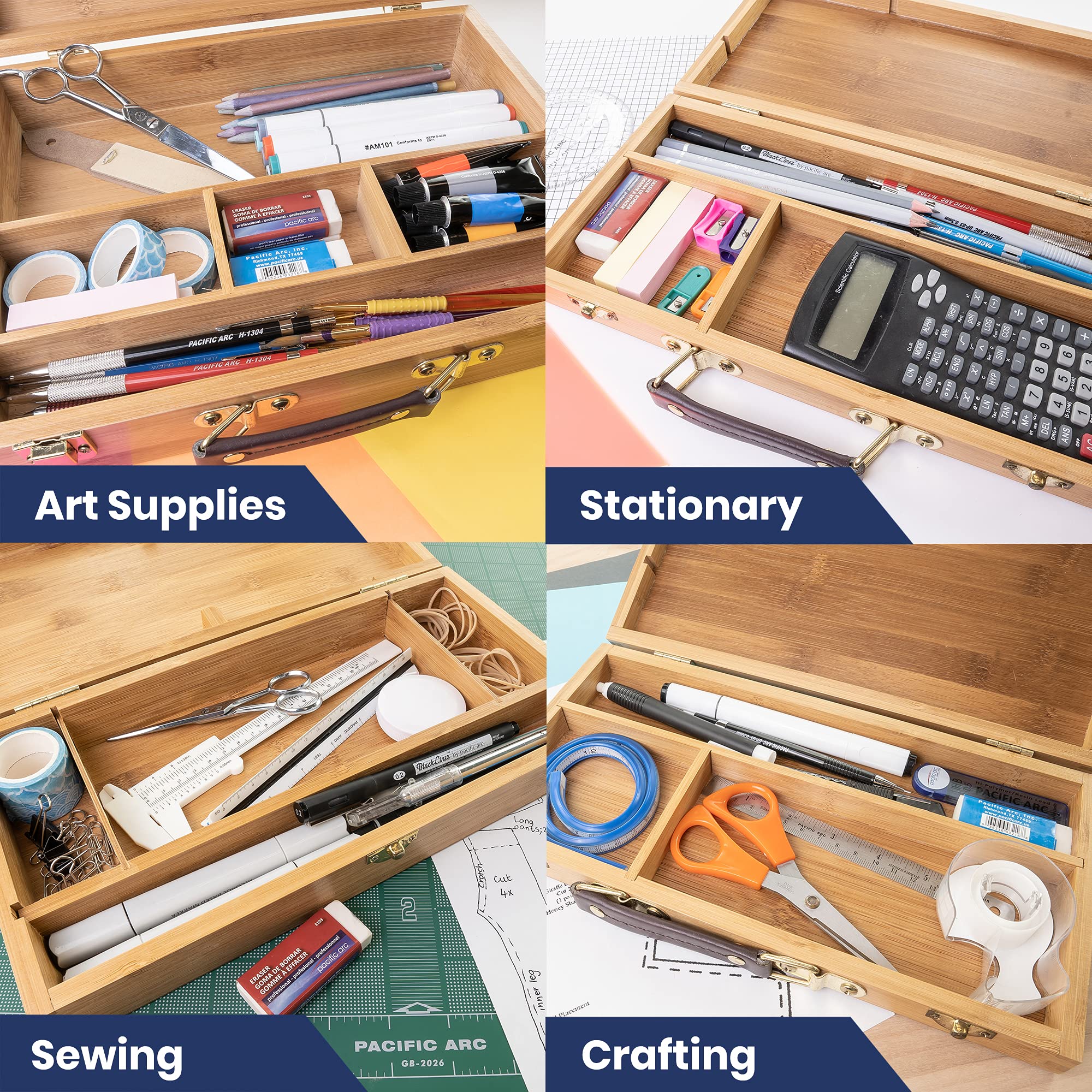Pacific Arc Salado Tool Box for Art Supplies, 12.5 Inch x 6.5 Inch x 2.25 Inch, 4 Fixed Compartments
