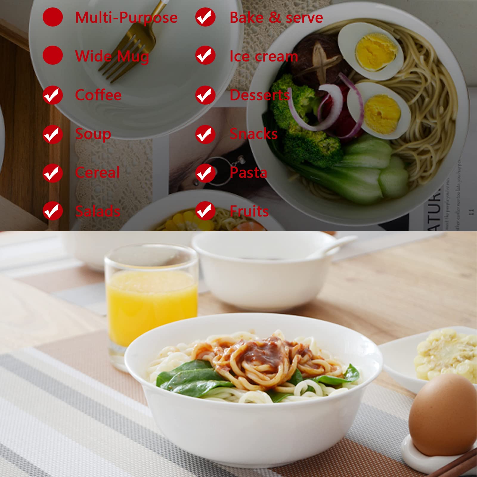 Gang Rinpoche Cereal Bowl Sets, 20OZ Bone China Bowl of 4pcs, White Lightweight Porcelain Dinnersets, Snack Plate for Kitchen, Dishwasher & Microwave Safe (Moonlight)
